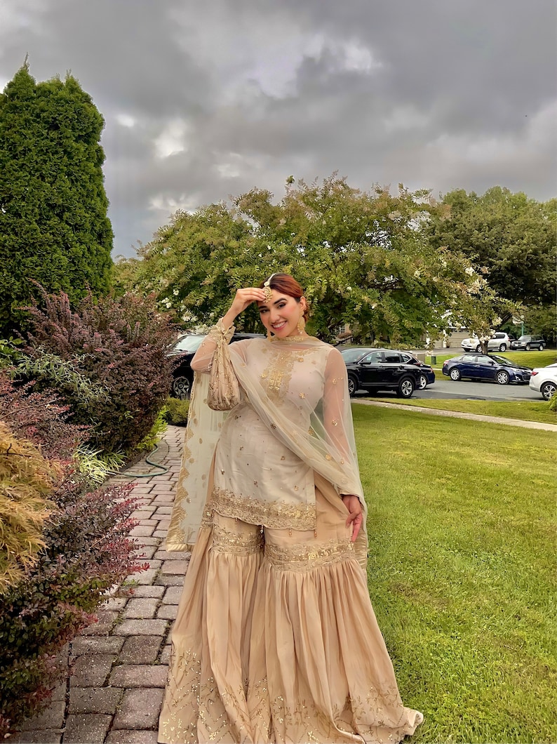 Nikkah Eid White Golden Gharara Bridal Nikkah Inspired Pakistani Indian ...
