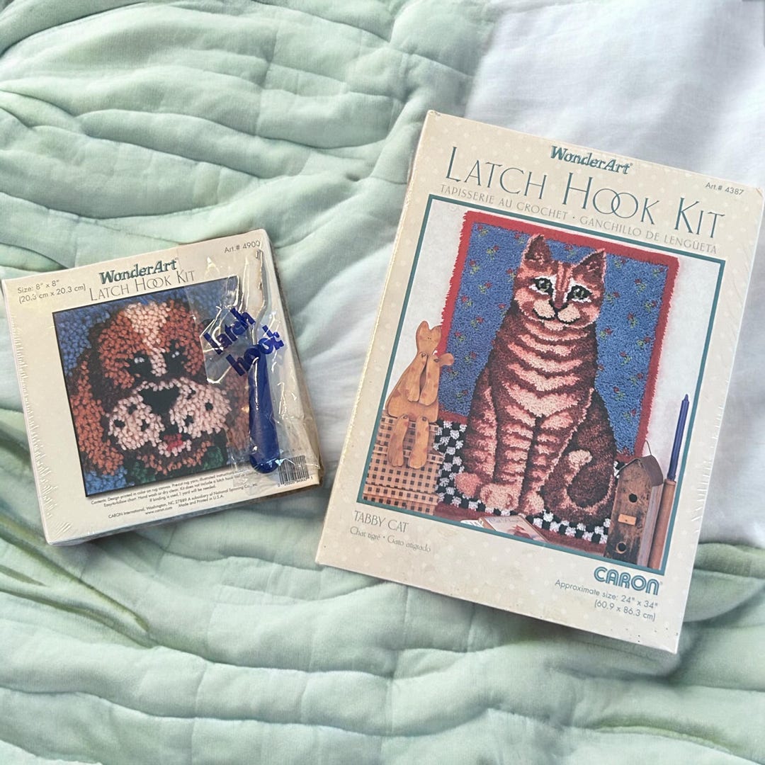 Set of 2 NOS New Old Stock Vintage Cat and Dog Latch Hook Kits ...