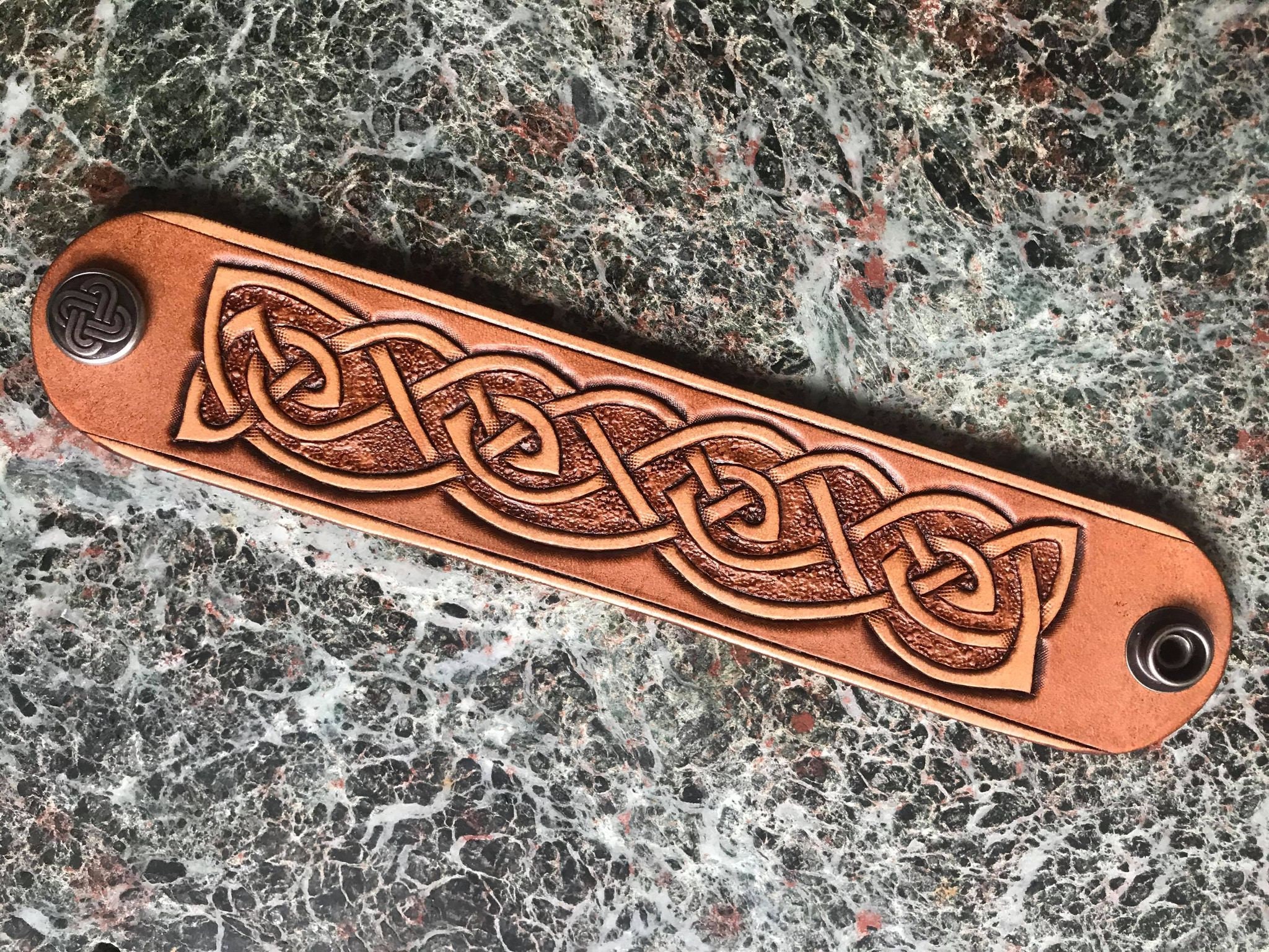 Leather Bracelet With Celtic Knot Pattern - Etsy Denmark