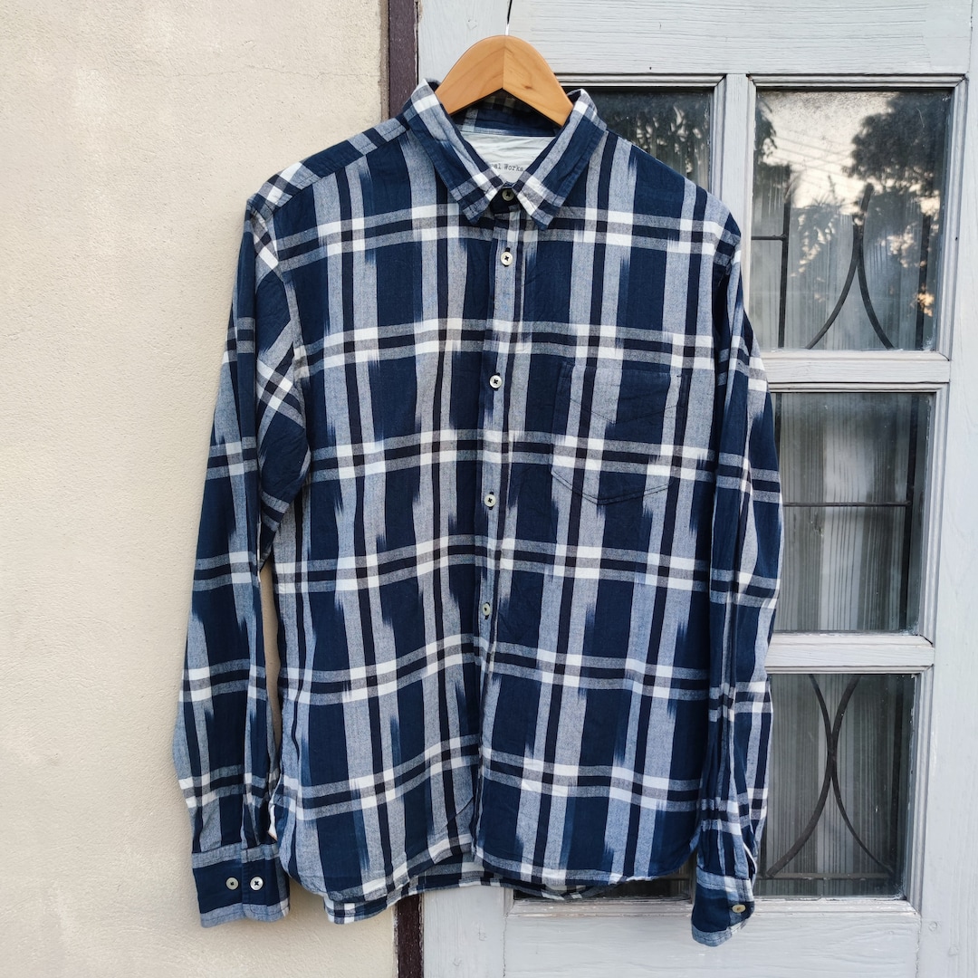 Universal Works Checkered Indigo Work Shirt - Etsy