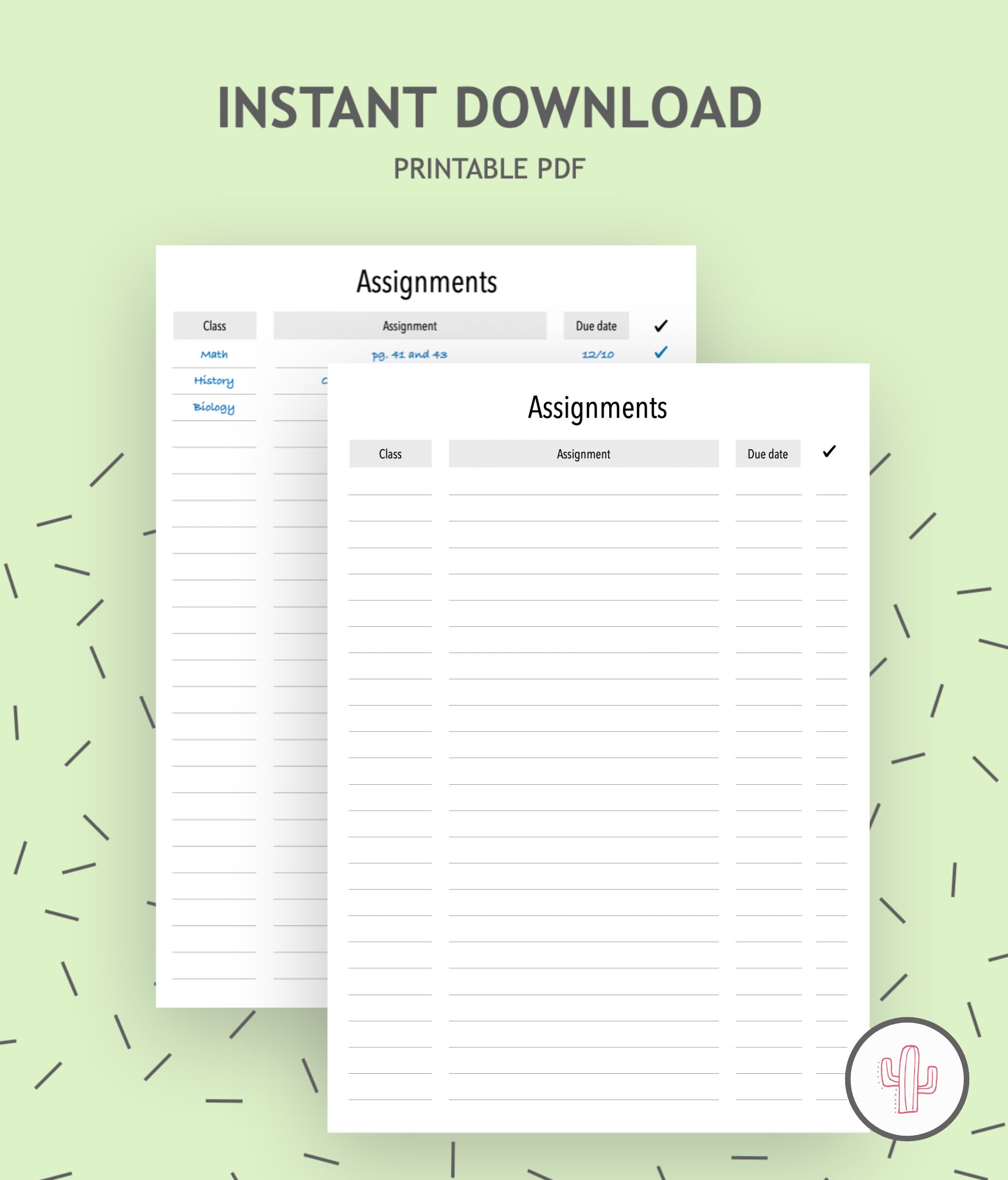 Printable Assignment Tracker Minimalist Student Planner A4 | Etsy