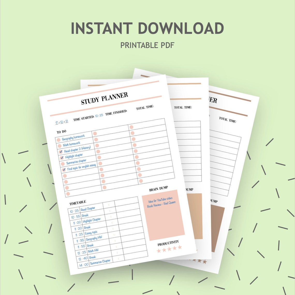 Printable Study Planner for Student Organization Printable Timetable ...