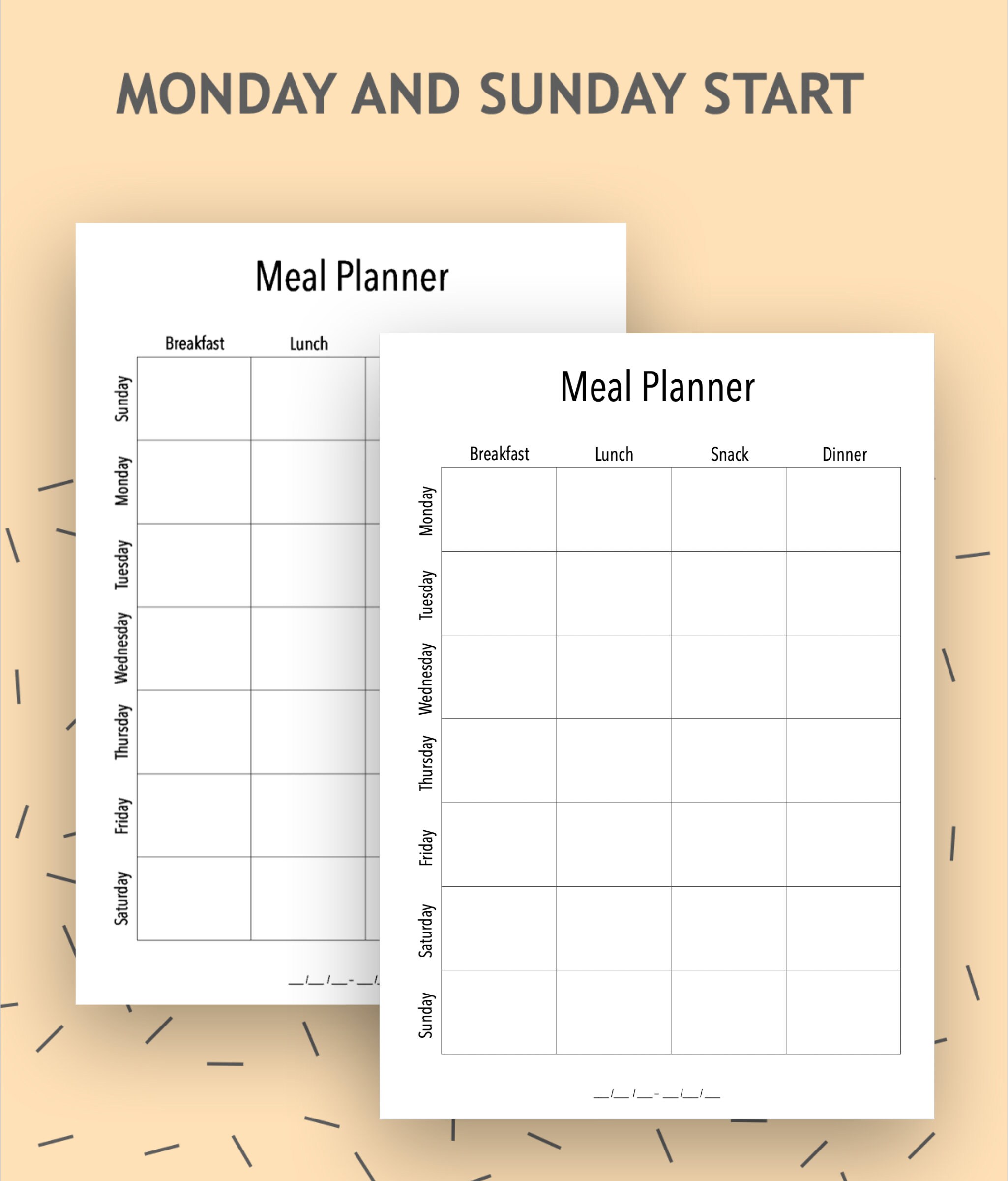 Printable Meal Planner with Monday and Sunday Start A4 A5 | Etsy