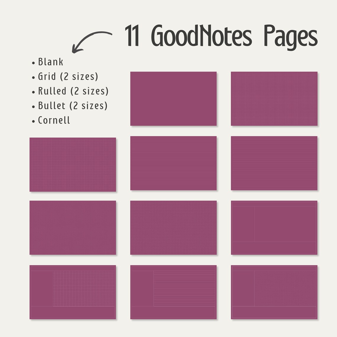 Horizontal Pink Digital Paper Template, Goodnotes Pink Page Landscape ...