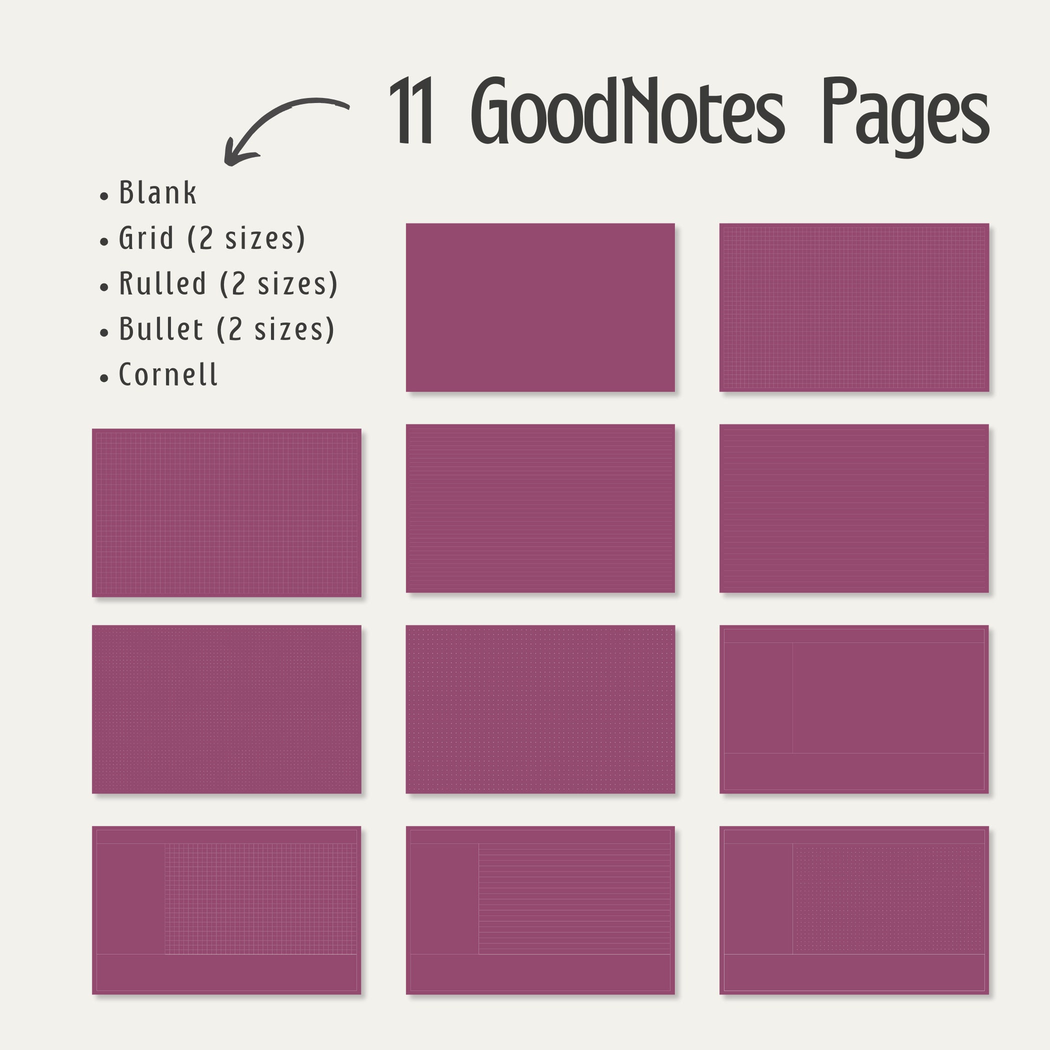 Horizontal Pink Digital Paper Template, Goodnotes Pink Page Landscape ...