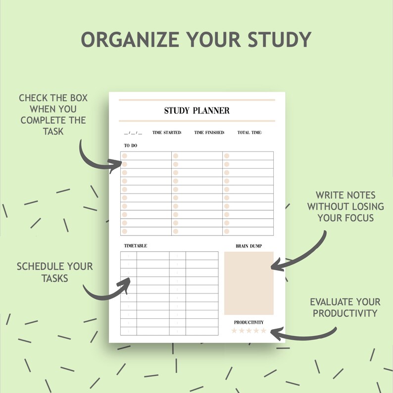 Printable Study Planner for Student Organization Printable Timetable ...