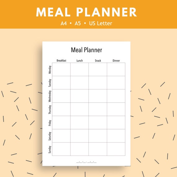 Printable Meal Planner with Monday and Sunday Start A4 A5 | Etsy