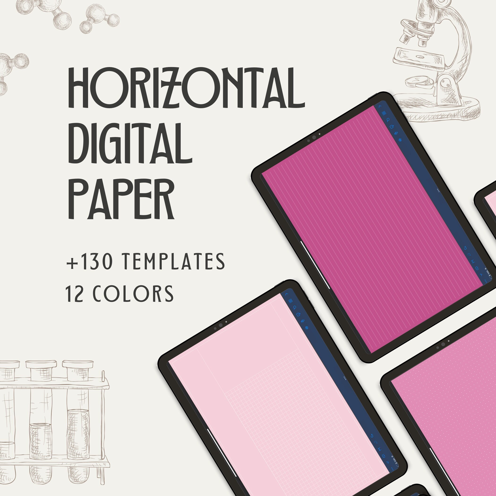 Horizontal Pink Digital Paper Template, Goodnotes Pink Page Landscape ...