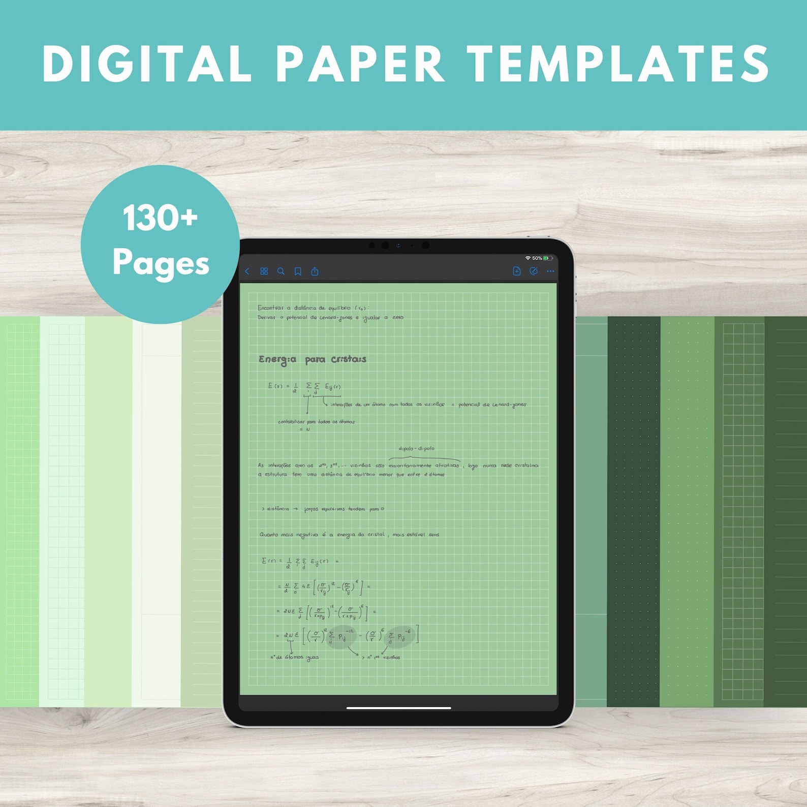 Green Digital Paper Templates: Goodnotes iPad Notes (PDF) - Etsy
