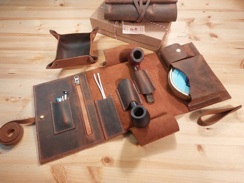 Handmade Leather Pipe Roll – Tobacco Pouch Travel Organizer ...