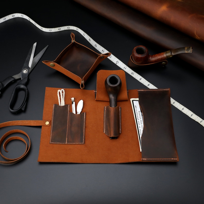 Handmade Leather Pipe Roll-up Pouch, Pipe Stand & Valet Tray - Etsy