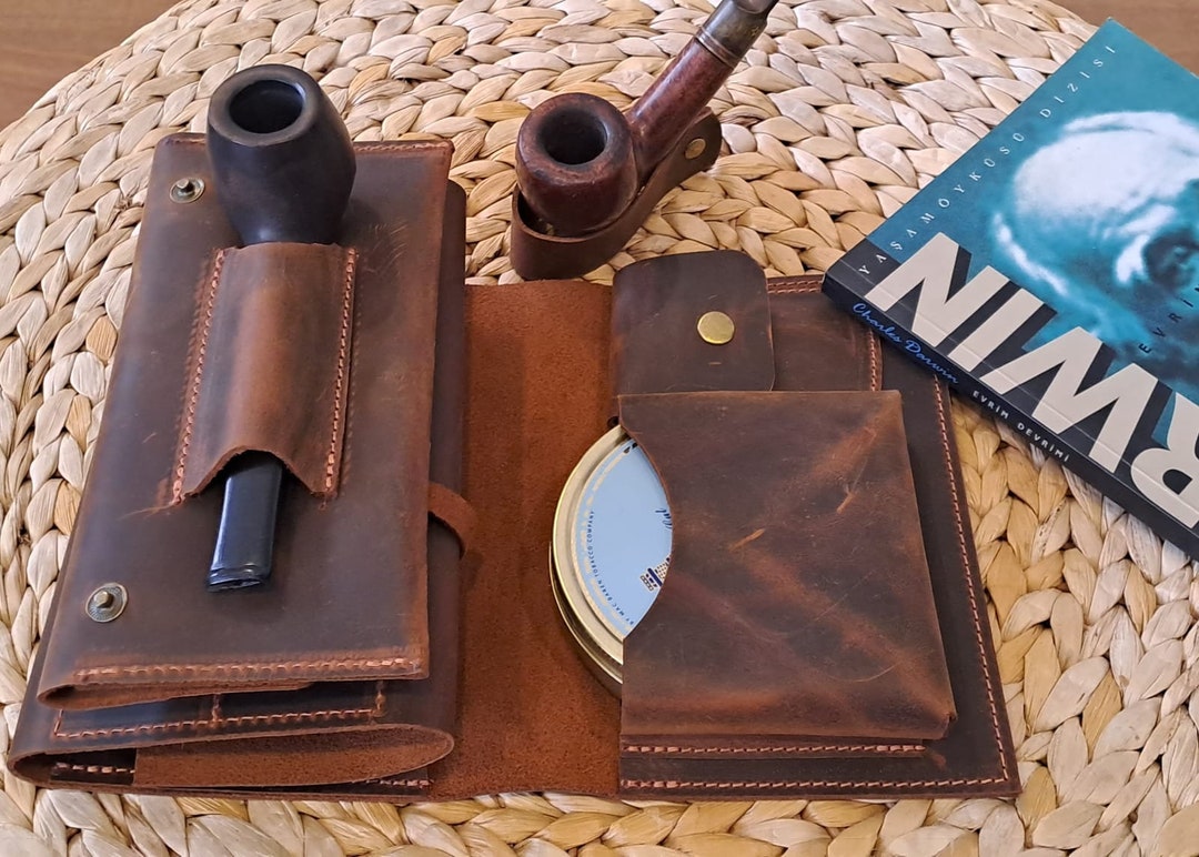 Leather Pipe Roll – Personalized Pipe Case, Handmade Pouch for 3 Pipes ...
