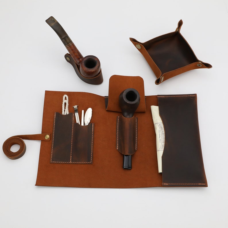 Handmade Leather Pipe Roll-up Pouch, Pipe Stand & Valet Tray - Etsy