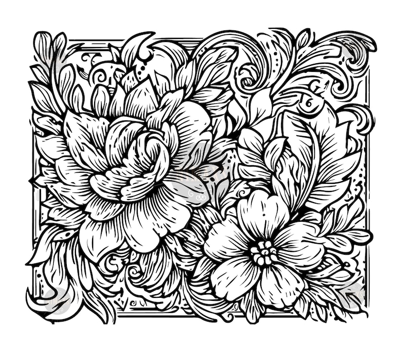 Tooled Leather Floral SVG Pattern: Vintage Western Line Art (digital ...