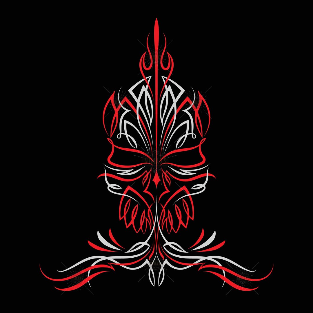 Skull Pinstripe Red Color Vintage Art Hand Drawn Digital File SVG, PNG ...