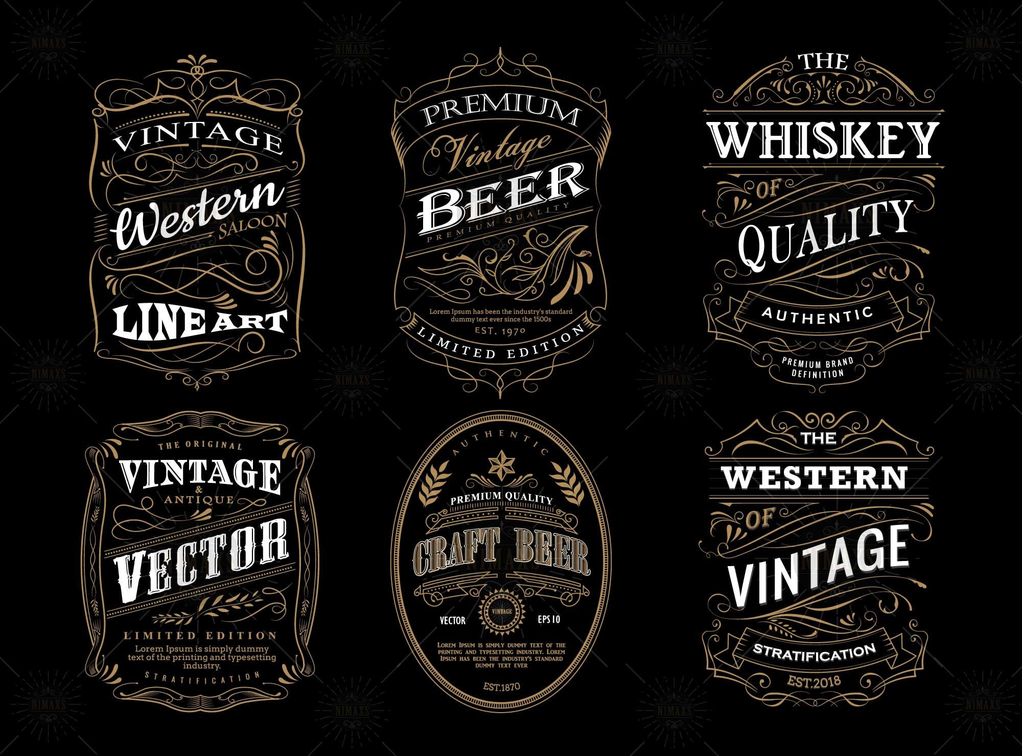 Set of Whiskey Label Antique Frame Vintage Border Retro SVG, PNG, PDF ...