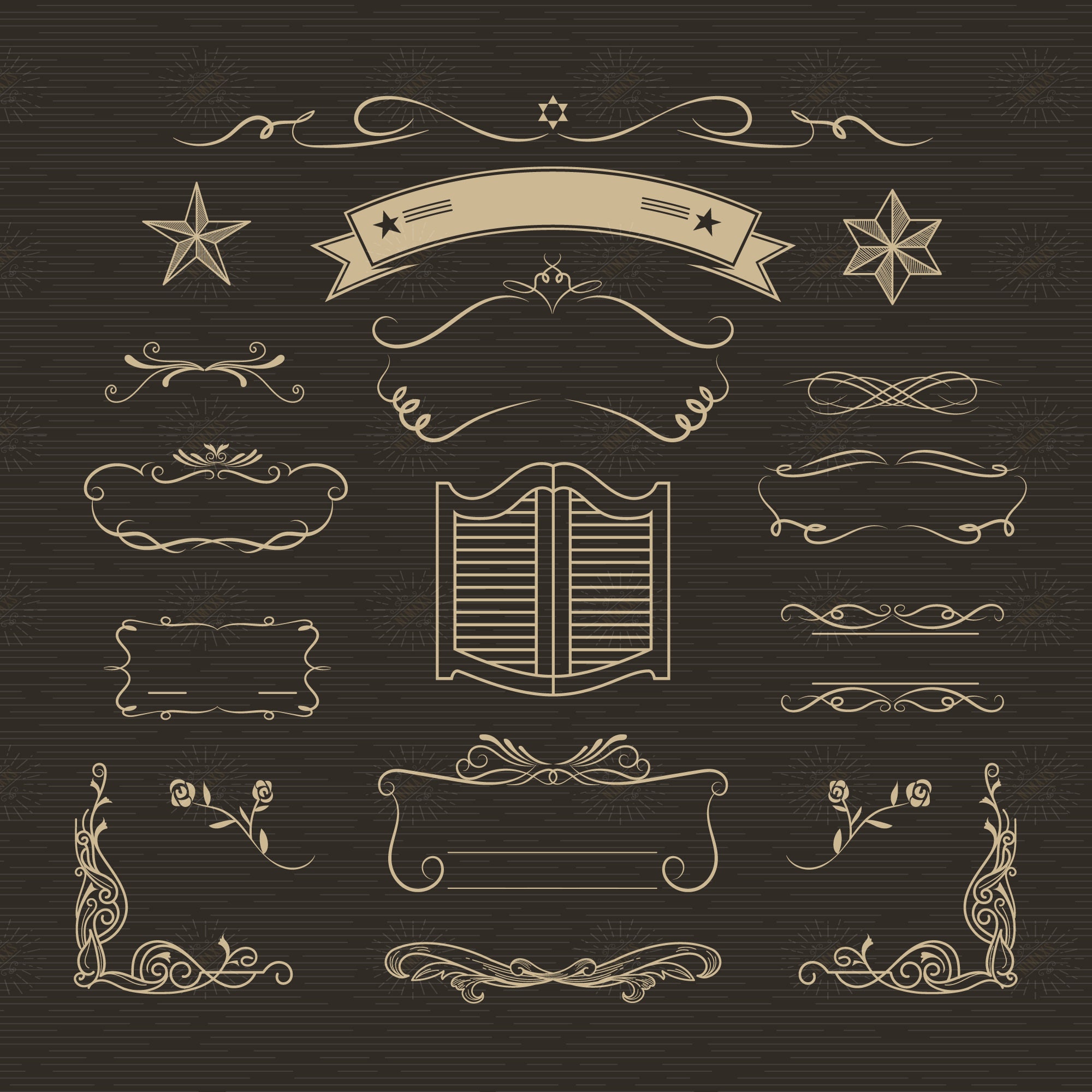 Flourish Western Hand Drawn Banners Vintage Badge Vector - Etsy