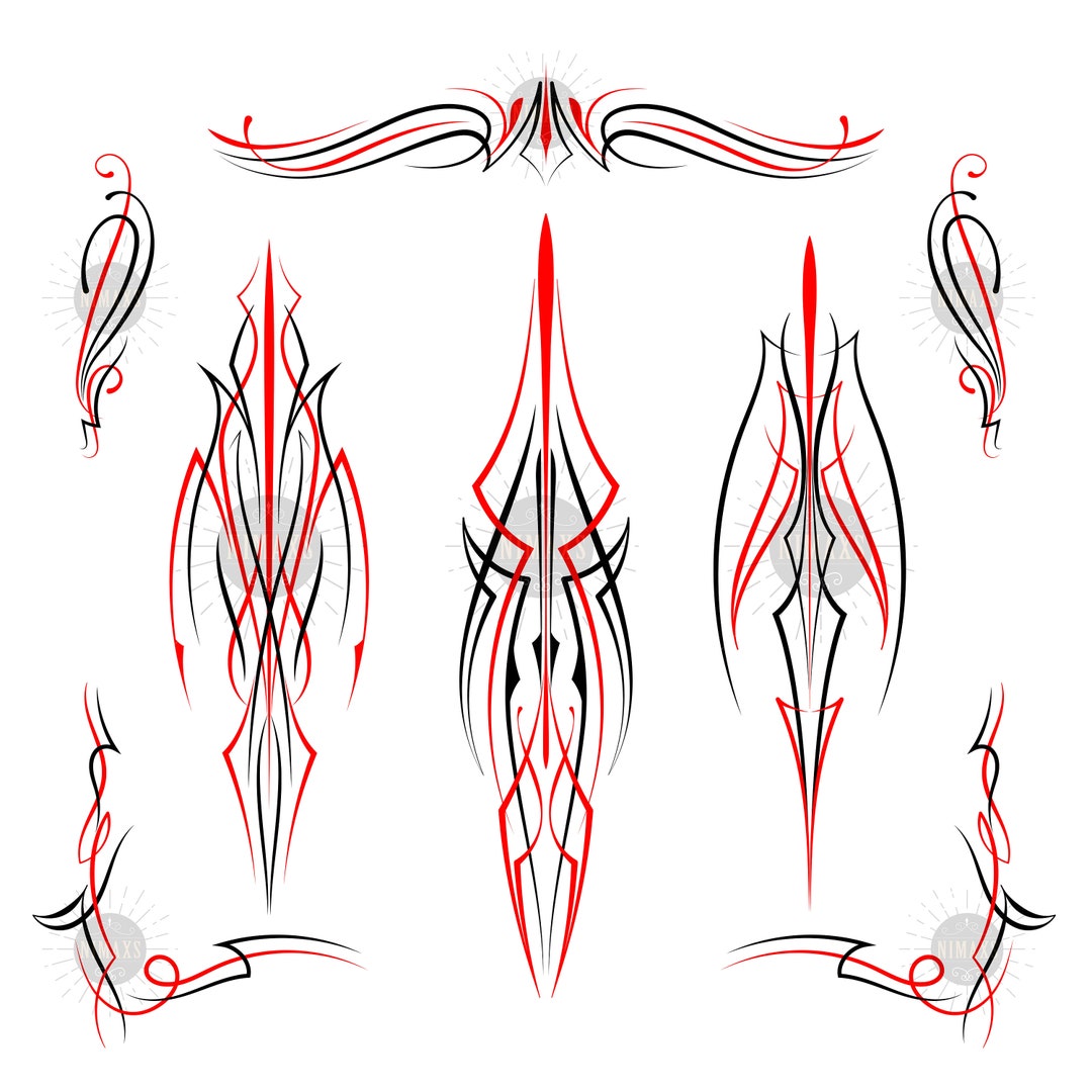 Red Black Pinstriping SVG: Vintage Hand Drawn Art (digital File) - Etsy