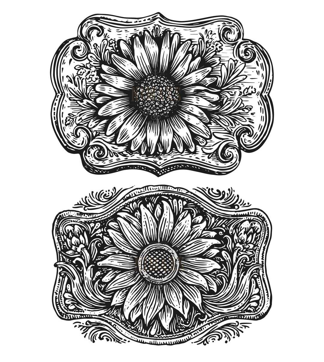 Tooled Leather Cowgirl Floral Pattern SVG: Western Sunflower Scrollwork ...