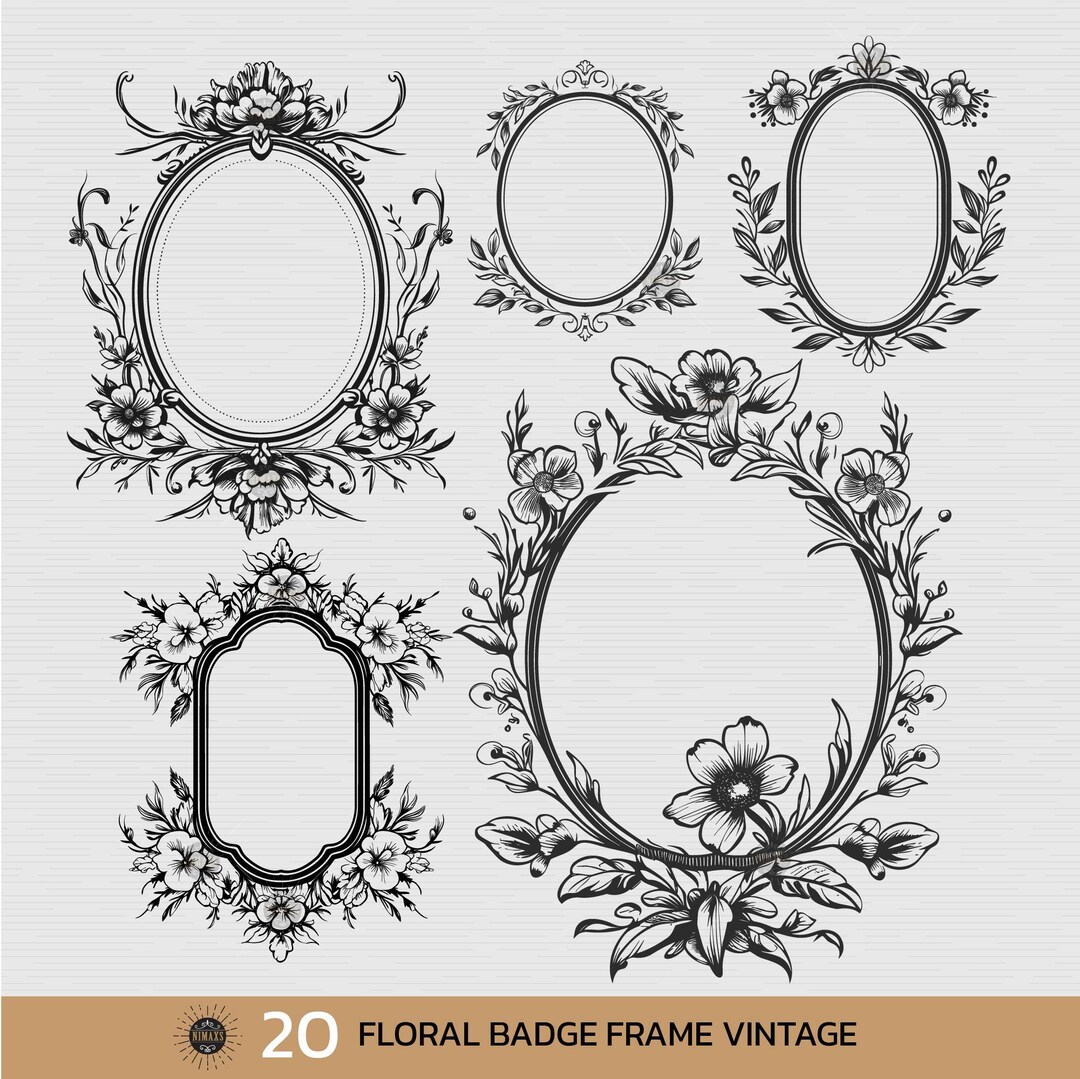 Elegant Vintage Floral Luxury Frame Badge Monogram SVG, PNG File - Etsy