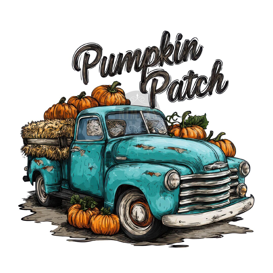 Vintage Blue Truck Pumpkin Patch PNG, Fall Harvest Design (digital ...