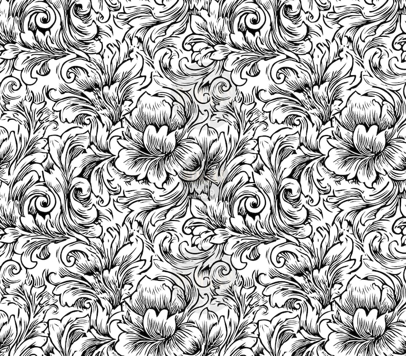 Western Floral Engraving Pattern PNG, Tooled Leather Style Clipart ...