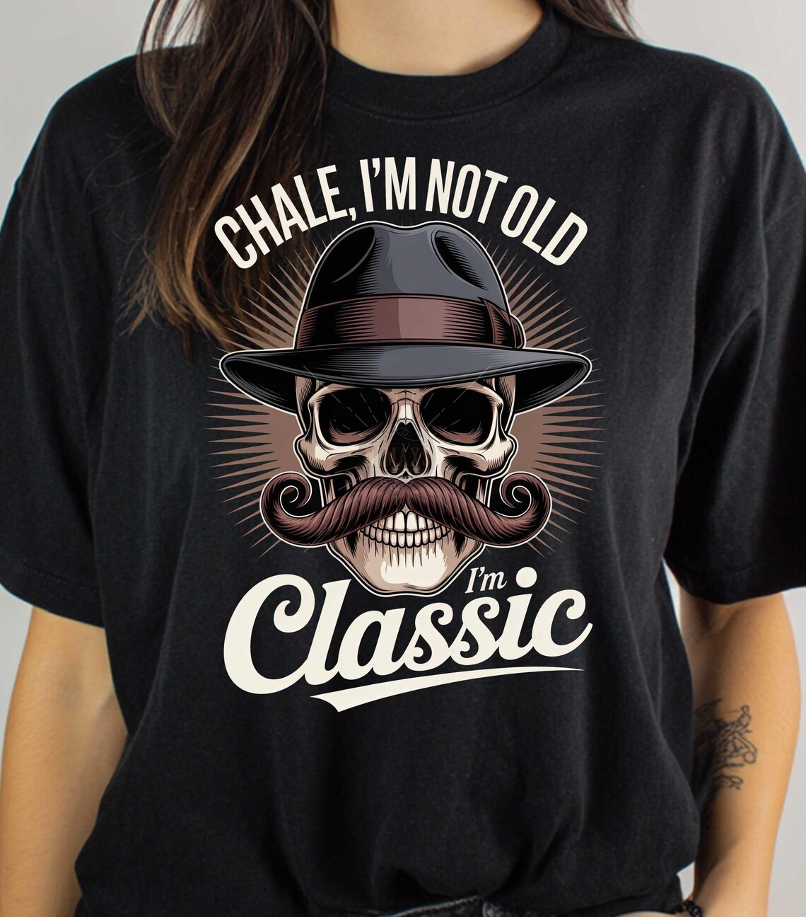 Funny Mustache Skeleton PNG: Retro Skull Design for T-shirts (digital ...