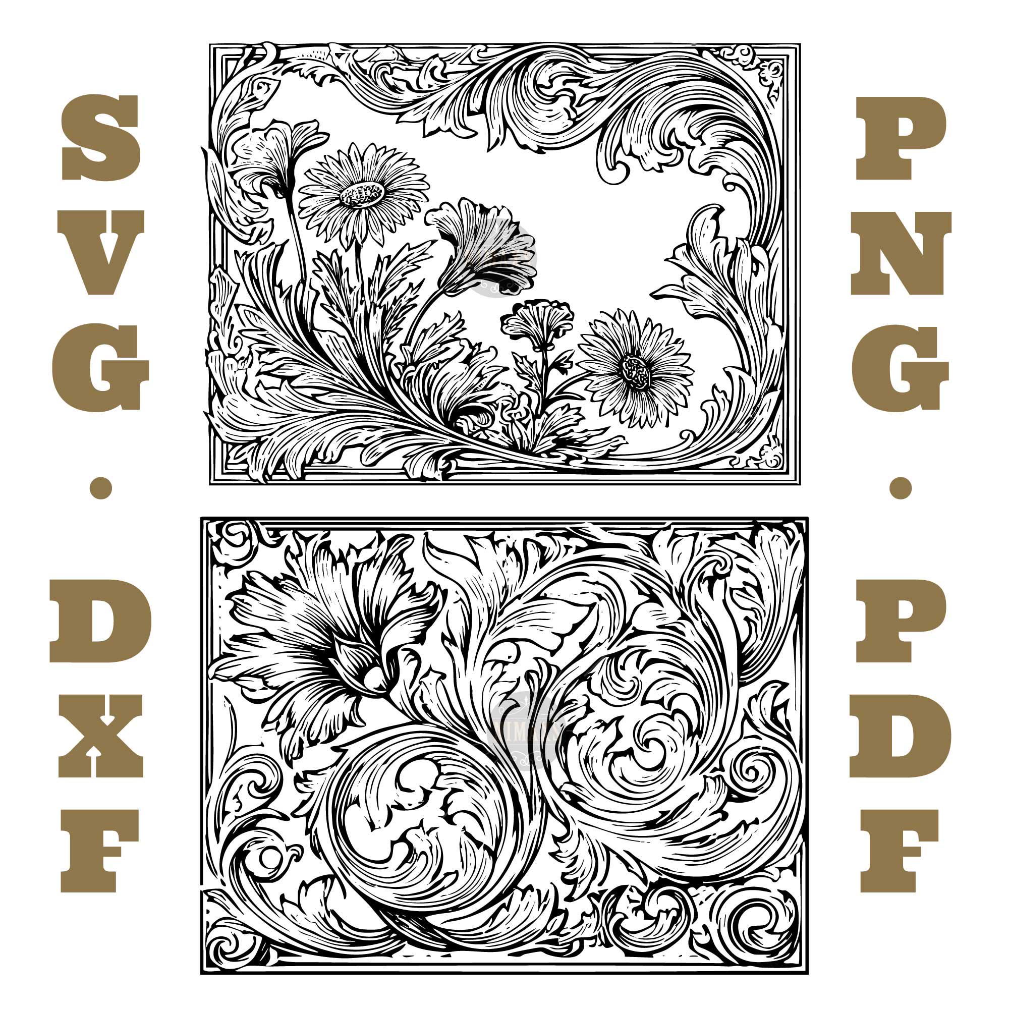Vintage Tooled Leather Floral Pattern SVG, PNG, DXF, Pdf : Western Line ...