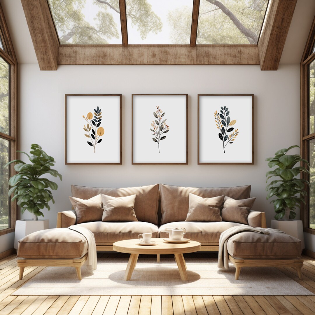 Botanical Wall Art Set of 3 Prints Leaf Eartone Color Minimal Wall Art ...