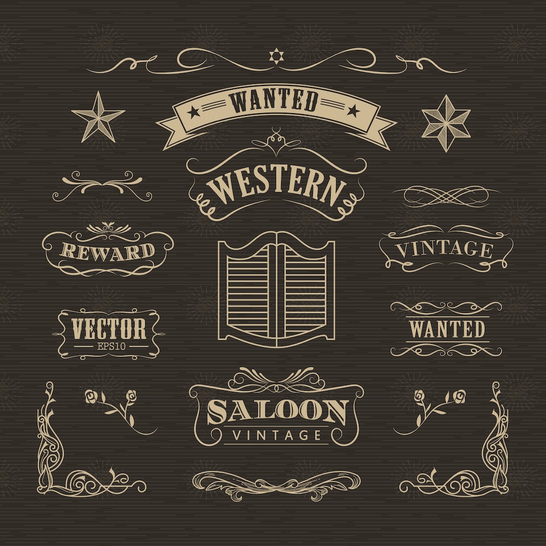Flourish Western Hand Drawn Banners Vintage Badge Vector - Etsy