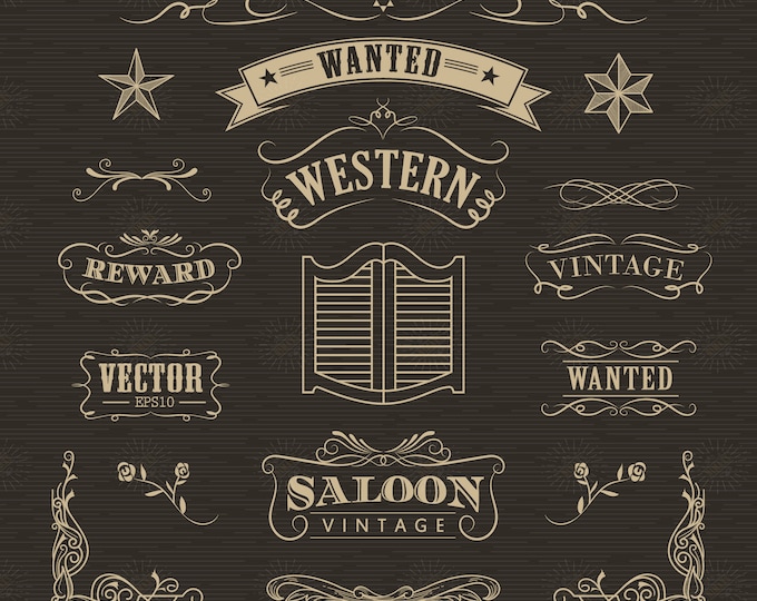 Flourish Western Hand Drawn Banners Vintage Badge Vector - Etsy