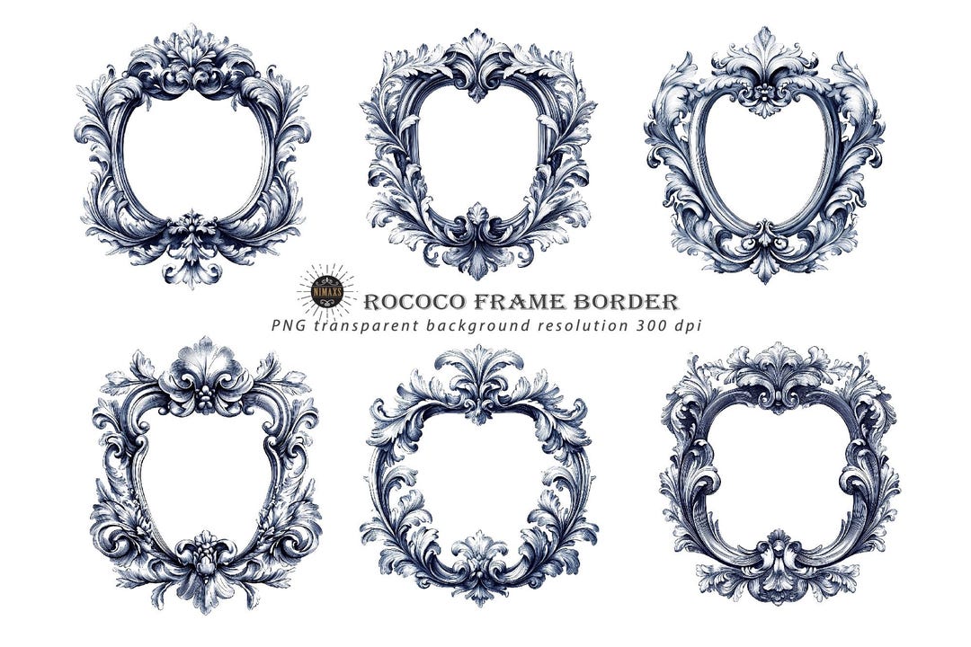 Set of Rococo Luxury Circle Flourishes Elegant Frame PNG File - Etsy