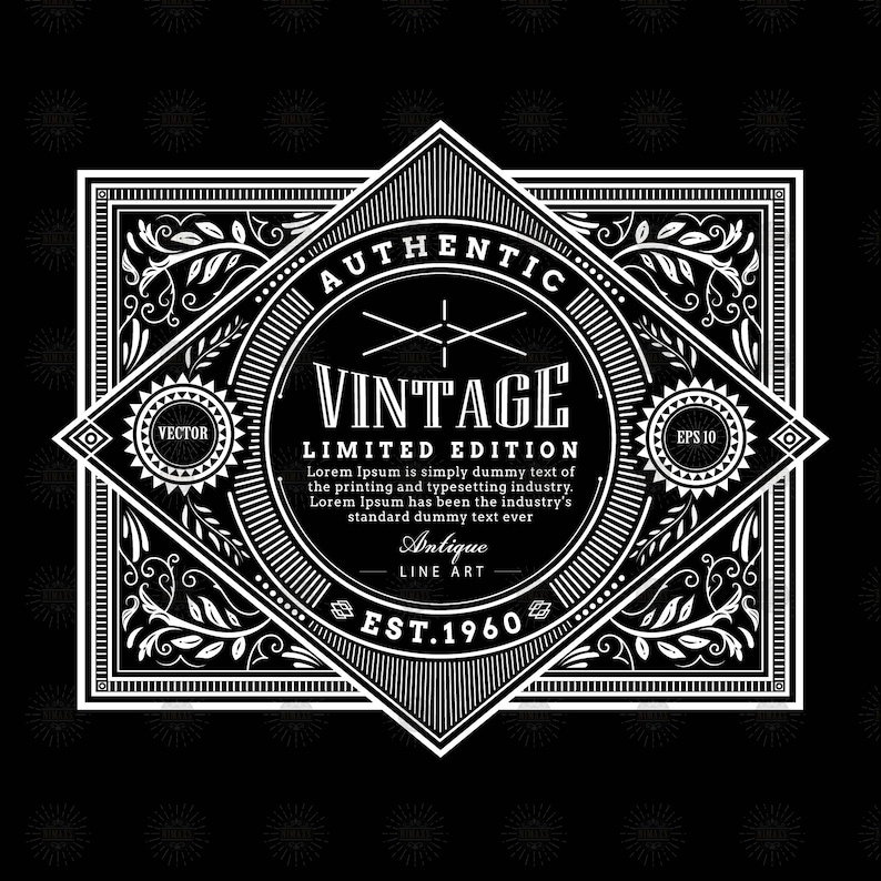 Antique Frame Vintage Border Western Label Hand Drawn - Etsy