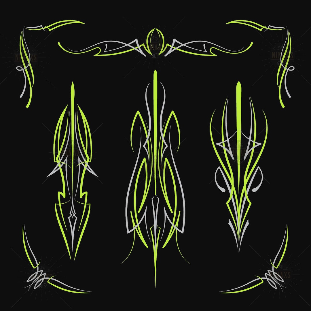 Set Green Pinstriping Svg, Motorcycle and Car Pinstripe, Vintage Hand ...