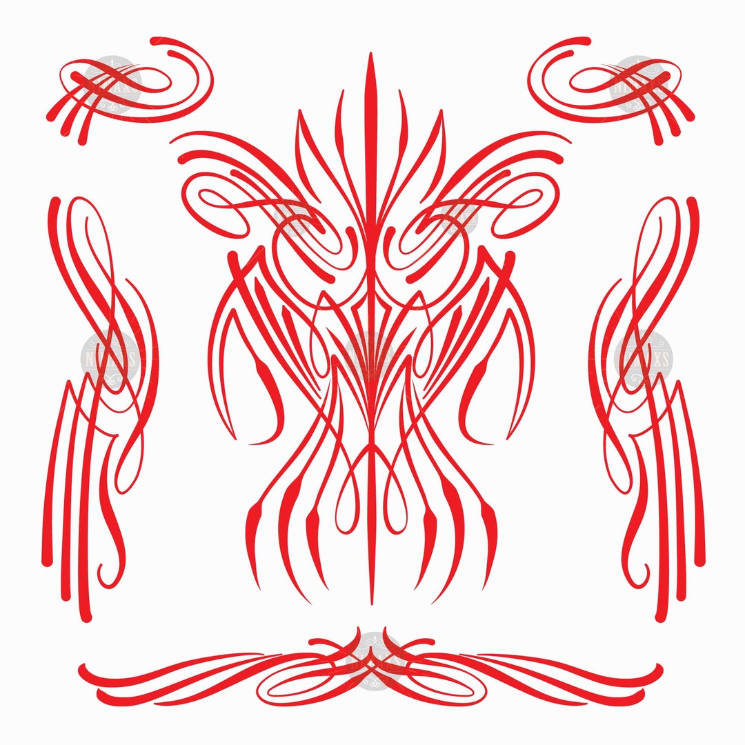 Set Red Pinstriping SVG, Motorcycle and Car Pinstripe, Pinstriping ...