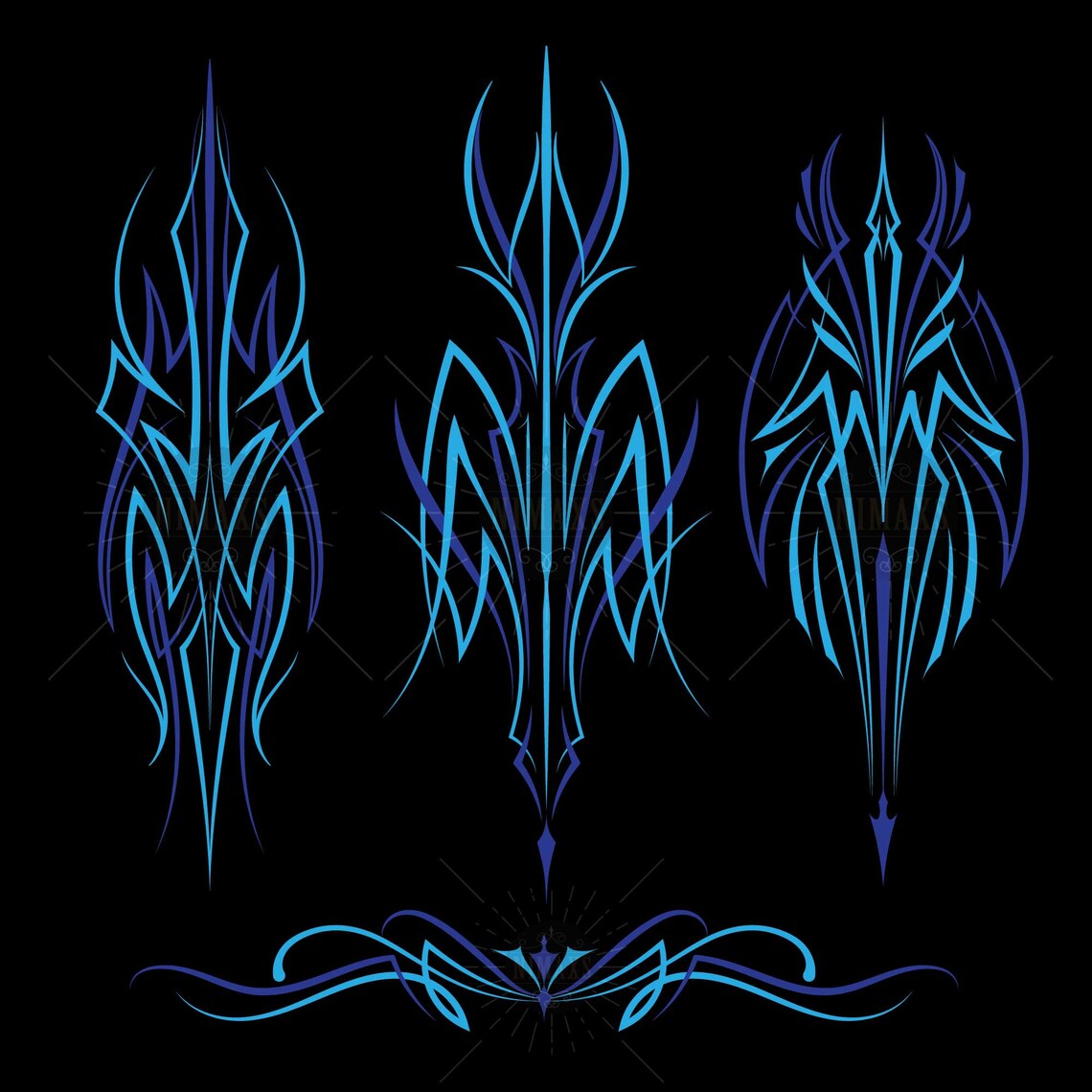 Set of Blue Duo Colors Pinstriping Svg for Pinstriping Vinyl - Etsy
