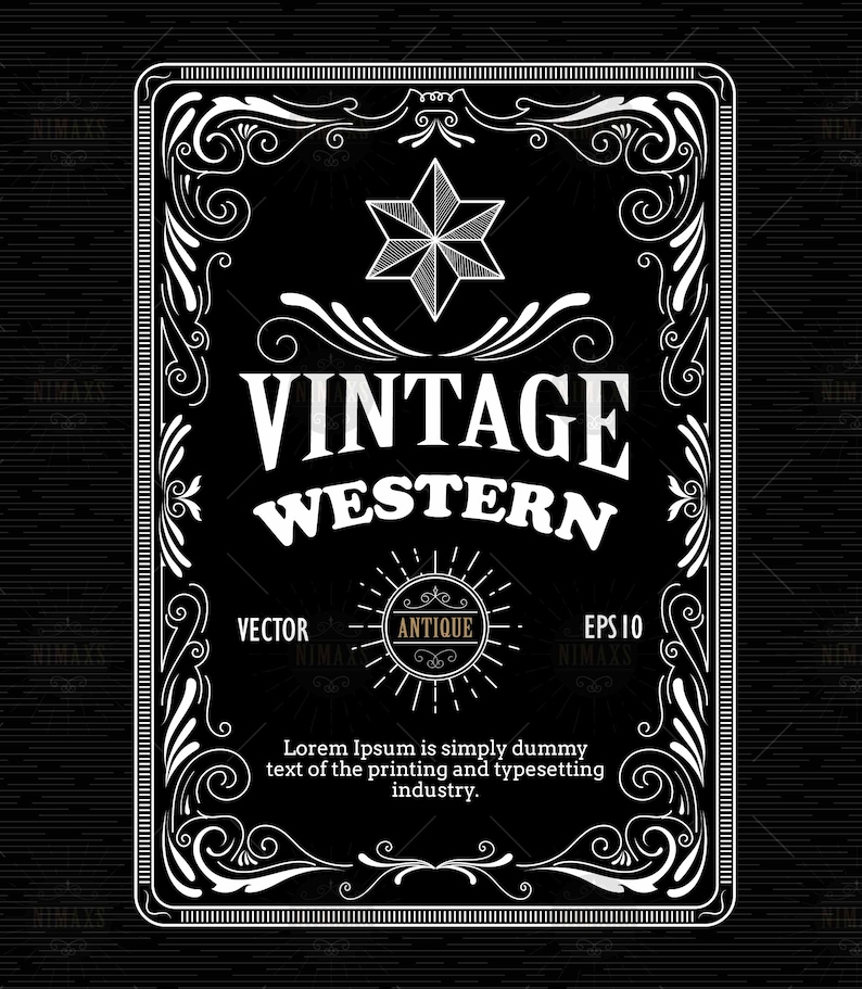 Vintage Frame Border Western Label Retro Hand Drawn Engraving Antique ...