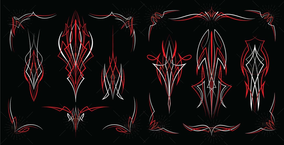 Set Pinstriping Svg, Motorcycle and Car Pinstripe, Vintage Hand Drawn ...