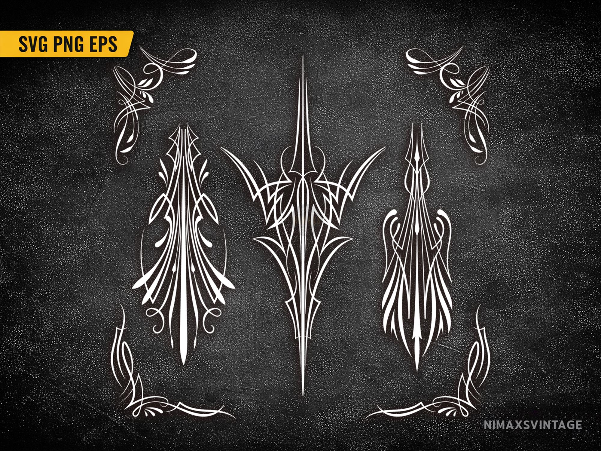 Vintage Pinstriping Art Set: Hand-drawn Old School Designs (SVG PNG EPS ...