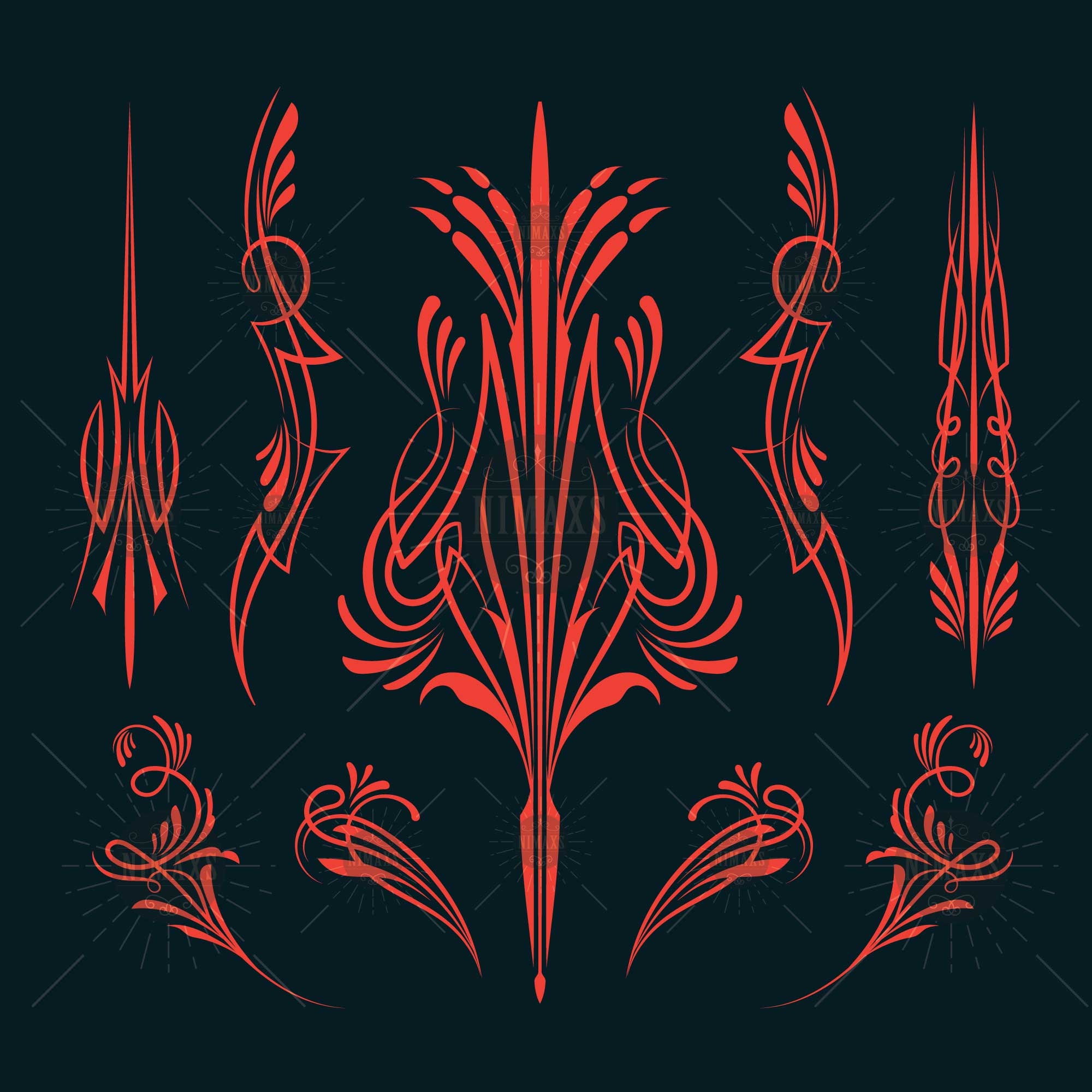 Red Pinstriping Svg, Motorcycle and Car Pinstripe, Pinstriping Vintage ...