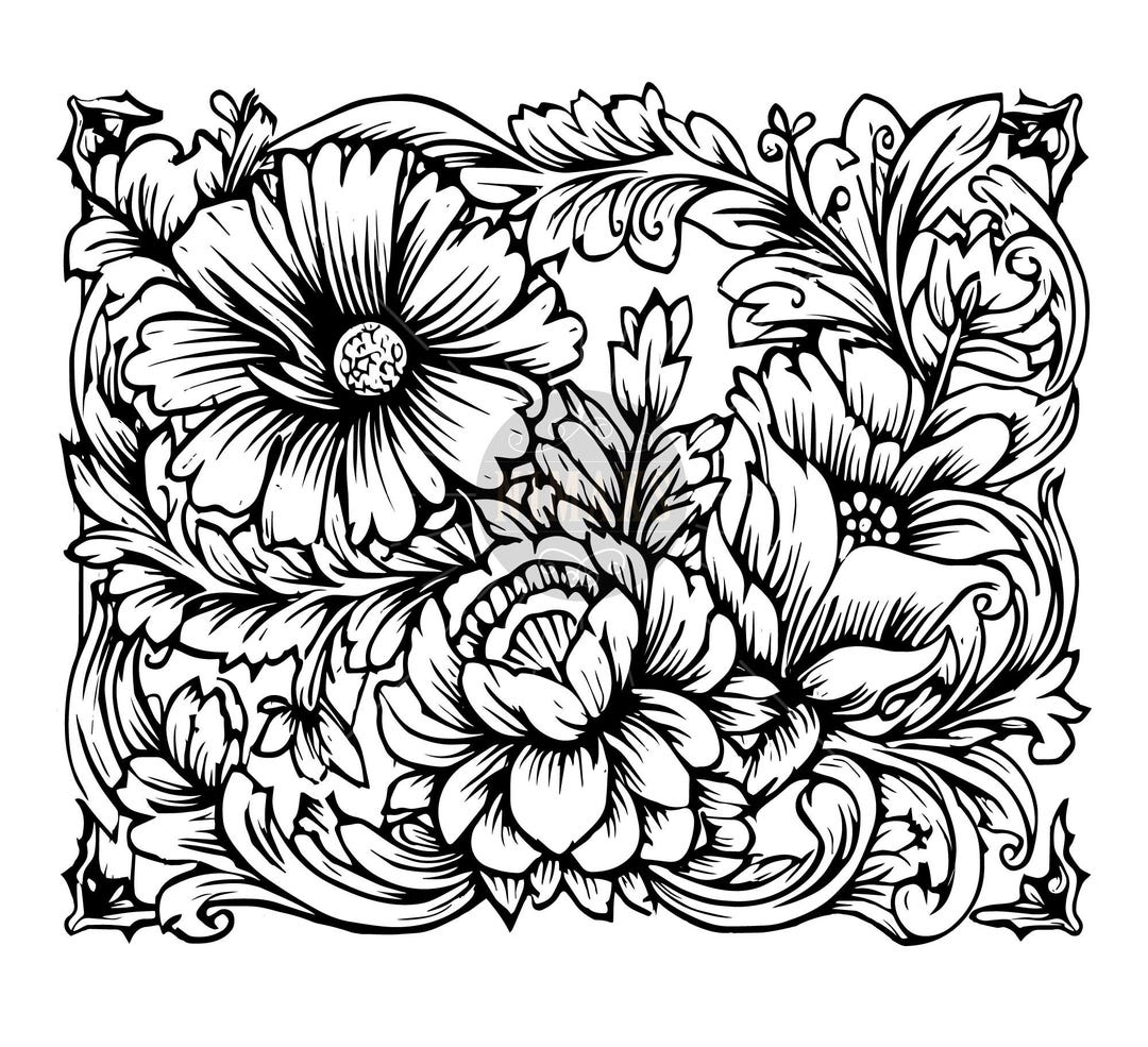 Tooled Leather Floral SVG: Western Engraving Pattern, Cricut Cut File ...