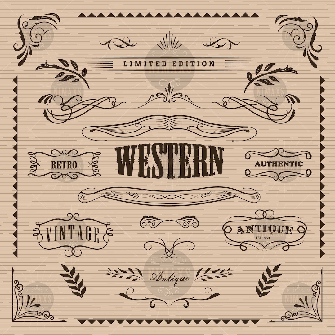 Western Frame Hand Drawn Banners Vintage Badge SVG PNG EPS - Etsy