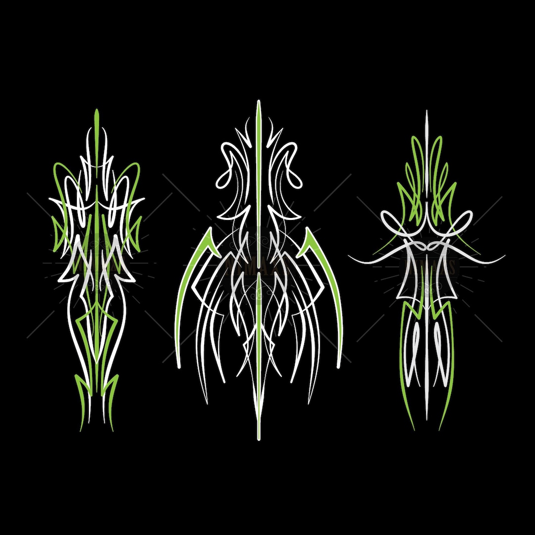 Green Pinstriping SVG Set: Vintage Hand-drawn Art Decals (digital ...