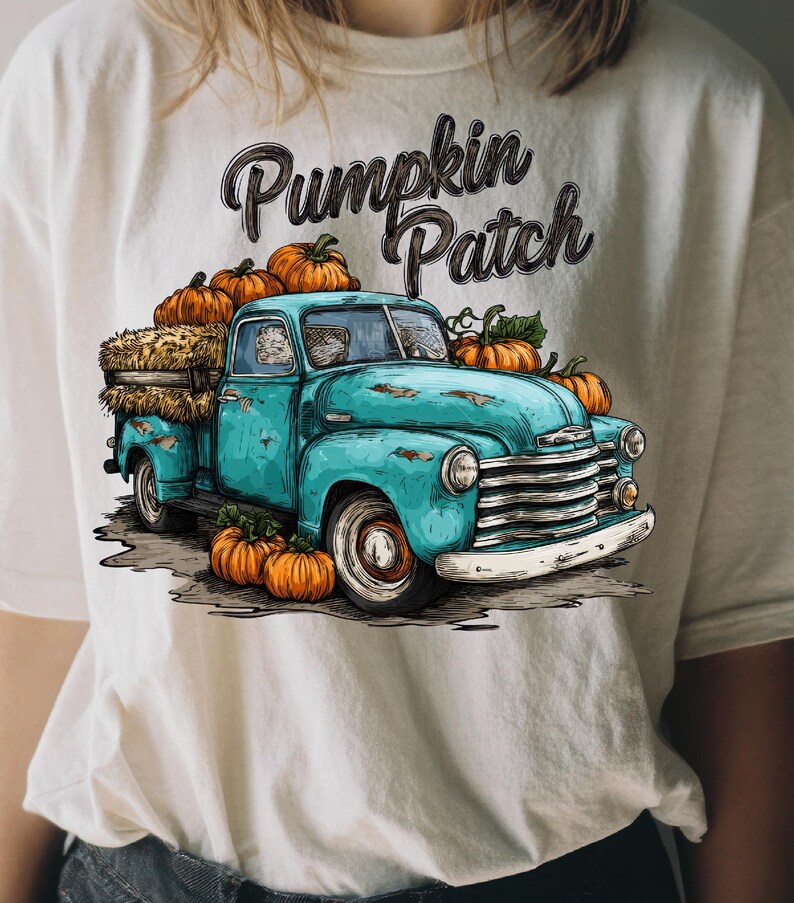 Vintage Blue Truck Pumpkin Patch PNG, Fall Harvest Design (digital ...
