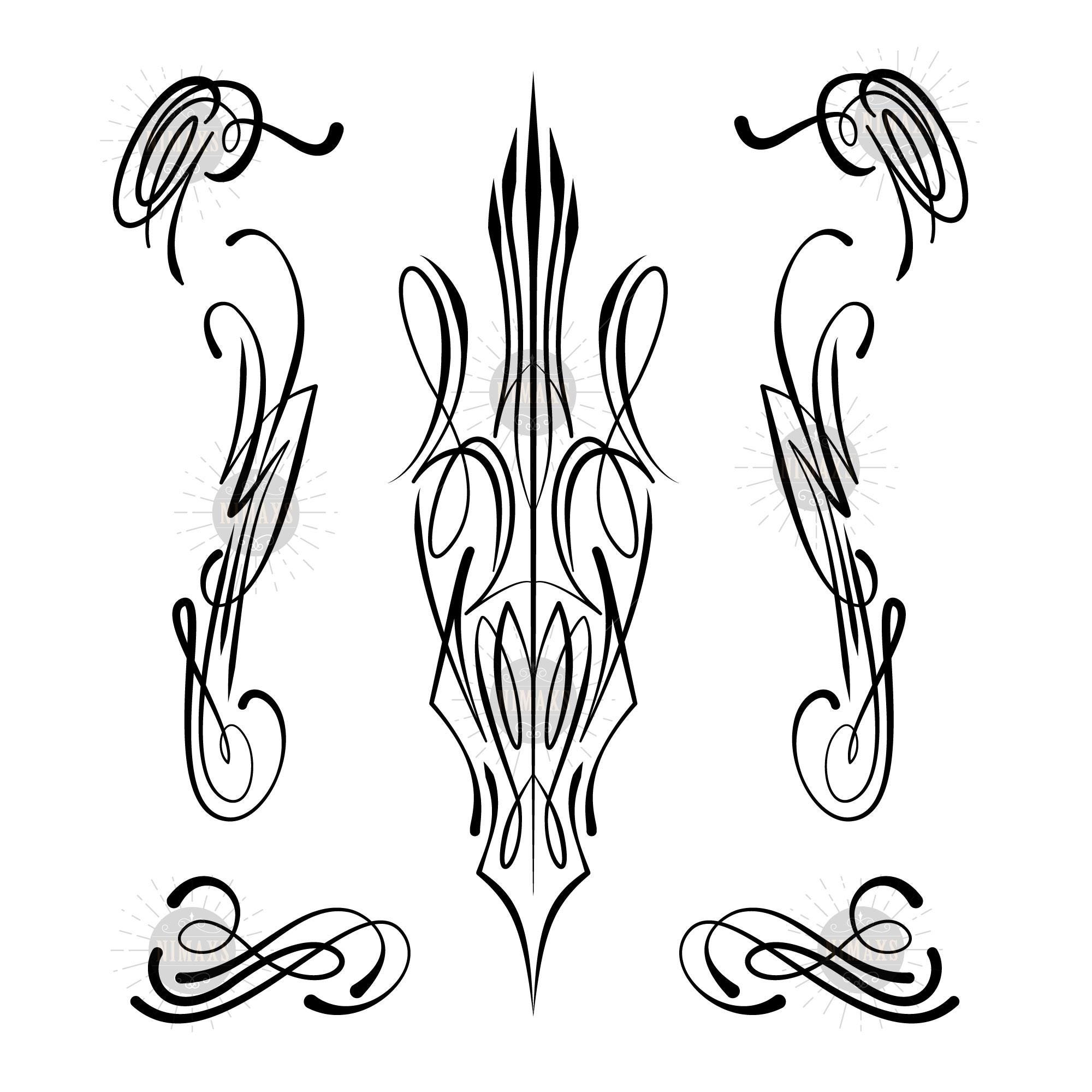 Black Pinstriping SVG Set: Vintage Hand Drawn Art (digital File) - Etsy