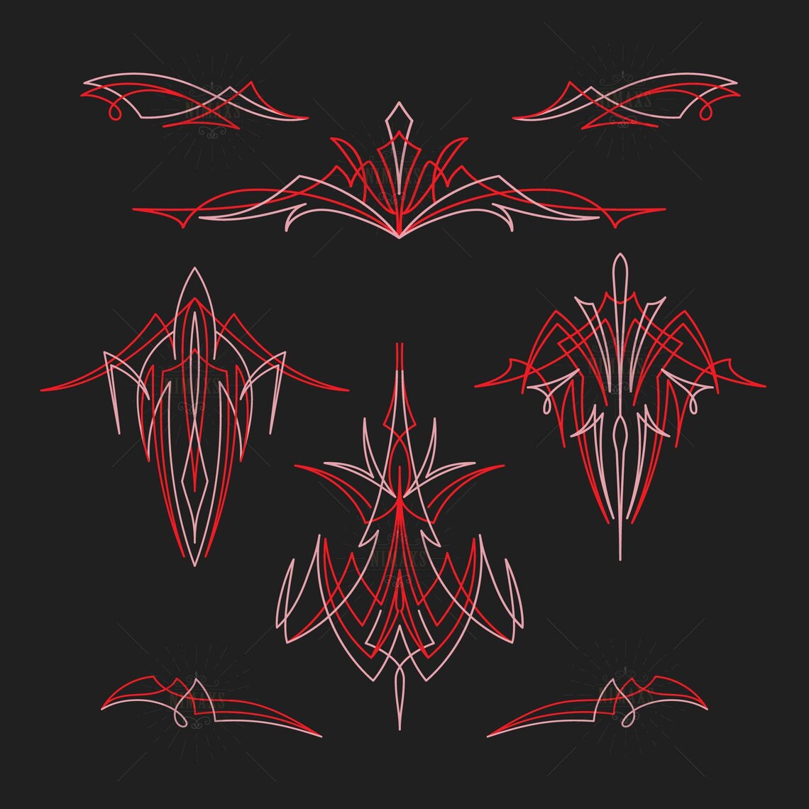 Set Old School Pinstriping Svg, Motorcycle and Car Pinstripe, Vintage ...