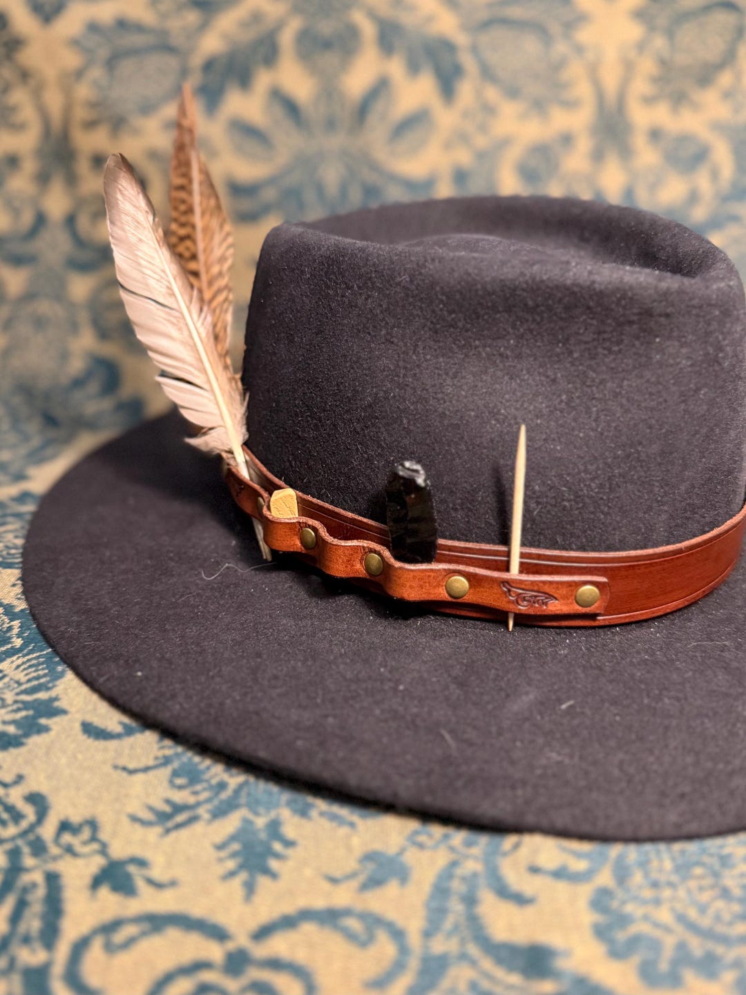 Custom Leather Hat Band With Loops for Trinkets, Handmade Cowboy ...