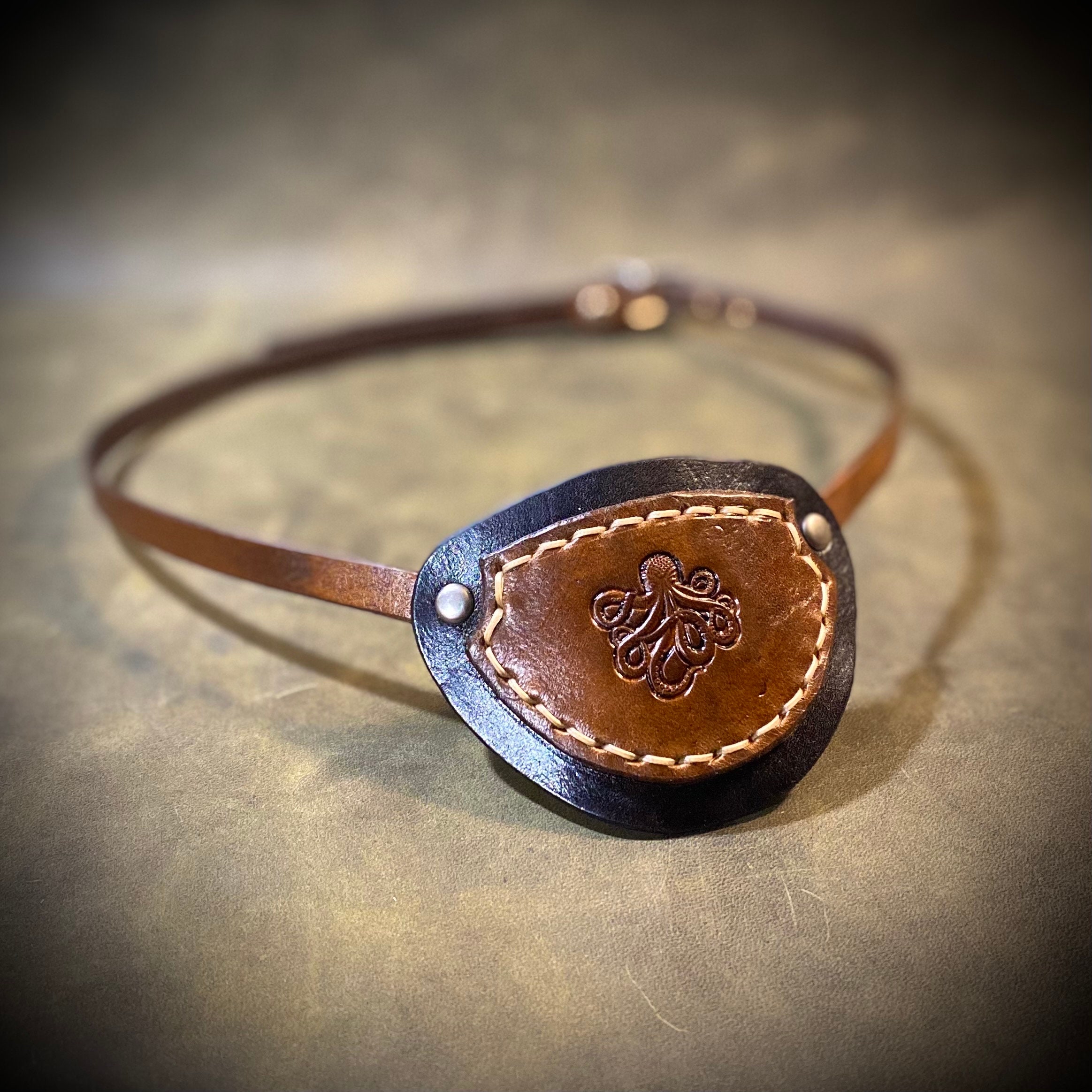 Hand Stamped Leather Eye Patch, Pirate Costume Accessory, Adjustable ...