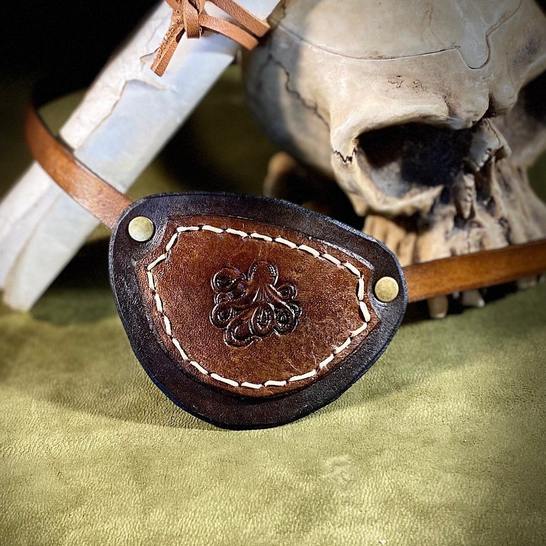 Hand Stamped Leather Eye Patch, Pirate Costume Accessory, Adjustable ...