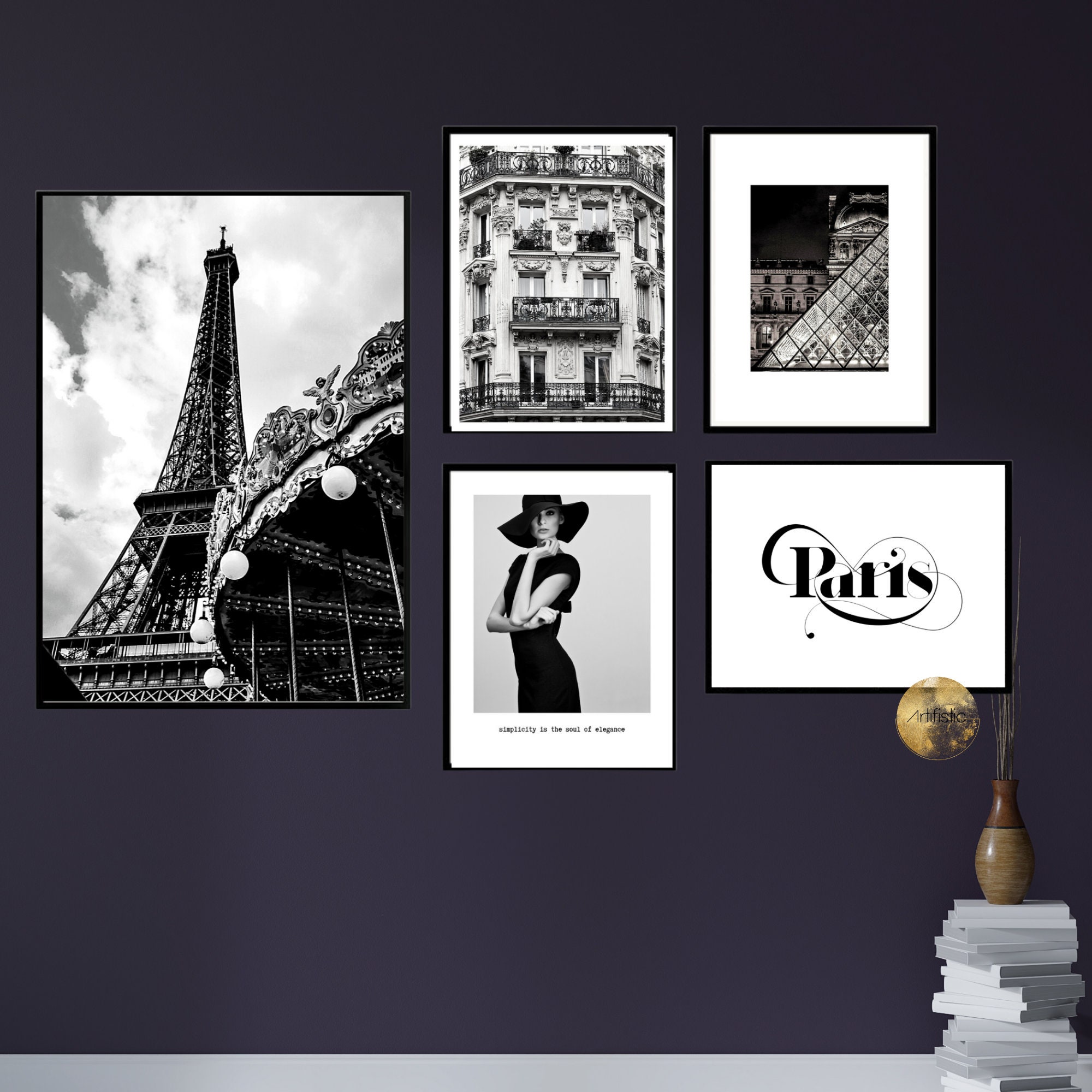 Set of 5 Paris Printable Posters Black White Gallery Wall Minimal ...